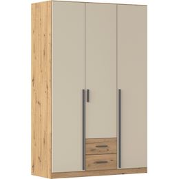 Dreht&uuml;renschrank Rauch "Kleiderschrank Garderobe GAMMA Breiten 91/136/181/226/271/315/360 cm", eiche artisan, beige (champagner), griffstangen graumetallic, B:136cm H:210cm T:54cm, Holzwerkstoff, Schr&auml;nke, Dreht&uuml;renschrank, mit Schubladen, verschiedene Griff-Varianten TOPSELLER MADE IN GERMANY