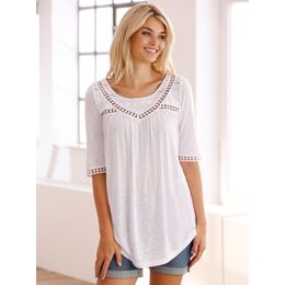 Damen T-Shirt "Shirt", wei&szlig;, Gr. 42, Linea Tesini BY HEINE, unifarben, 100% Viskose, Spitze:100% Baumwolle, Shirts
