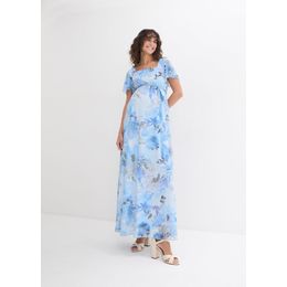 bonprix Maxi-Umstandskleid aus zartem Mesh, blau, Gr.32/34 (XS), Bedrucktes Maxikleid f&uuml;r die Schwangerschaft f&uuml;r besondere Anl&auml;sse