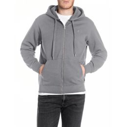 Kapuzensweatjacke Replay, Herren, Gr. XXL, grau (lead grau), Sweatware, Obermaterial: 80% Baumwolle, 20% Polyester, unifarben, normal, Rundhals, angesetztes B&uuml;ndchen, Sweatjacken Kapuzensweatjacke