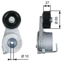 GATES Spannrolle, Keilrippenriemen DriveAlign&reg; T39275 Riemenspanner, 65mm f&uuml;r HYUNDAI KIA GENESIS 25281-2F002 252812F001 252812F000