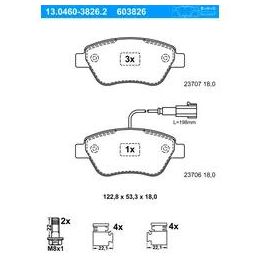 ATE Bremsbelagsatz, Scheibenbremse 13.0460-3826.2 vorne rechts links mit Zubeh&ouml;r f&uuml;r FIAT 77364394 77364393 77364637