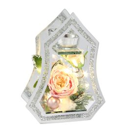 Teelichthalter I.GE.A. "Deko-Objekt mit LED Licht und Teelichtkerze", rosa, B:18cm H:23cm, Glas, Kerzenhalter, Teelichthalter, Mit Rose Tanne Kugel Kunstschnee Weihnachtsdeko Kerzenhalter Geschenk