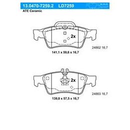 ATE Bremsbelagsatz, Scheibenbremse Ceramic 13.0470-7259.2 hinten rechts links f&uuml;r MERCEDES-BENZ 0054209420 0034205120 0054209320