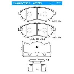ATE Bremsbelagsatz, Scheibenbremse 13.0460-5795.2 vorne rechts links mit Zubeh&ouml;r f&uuml;r MAZDA FORD 1891191 UMY4-33-28Z 2218086