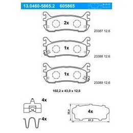 ATE Bremsbelagsatz, Scheibenbremse 13.0460-5865.2 hinten rechts links mit Zubeh&ouml;r f&uuml;r MAZDA NCY5-26-43ZA BCYC-26-43Z N0Y8-26-43ZA