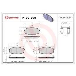 Brembo Bremsbelagsatz, Scheibenbremse P 30 099 vorne rechts links mit Zubeh&ouml;r f&uuml;r HYUNDAI KIA 58101J9A50 58101B2A20 58101G3A00