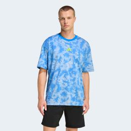 T-Shirt adidas Performance "FUN TRAINING GRAFIK", Herren, Gr. L, ray blau, Obermaterial: 65% Polyester, 35% Baumwolle, normal, Rundhals, Shirts T-Shirt
