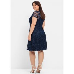 sheego Damen Spitzenkleid "Spitzenkleid", blau, Gr. 56, unifarben, Spitze, 100% Polyamid, Kleider