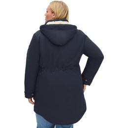 sheego Damen Kurzmantel, blau, Gr. 50, unifarben, unifarben mit Farbeinsatz, unifarben mit Farbeins&auml;tzen, 100% Polyester, Teddyfleece:100% Polyester,