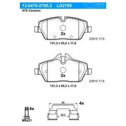 ATE Bremsbelagsatz, Scheibenbremse Ceramic 13.0470-2795.2 vorne rechts links mit Zubeh&ouml;r f&uuml;r MINI BMW 34106884263 34116860016 34106863292