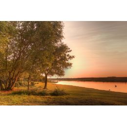 Fototapete papermoon "SEE-NATUR LANDSCHAFT WALD IDYLLE B&Auml;UME D&Auml;MMERUNG MEER", bunt, B:3,5m L:2,6m, Vlies, Tapeten
