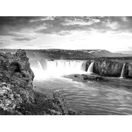 Fototapete papermoon "Wasserfall Schwarz & Wei&szlig;", schwarz (schwarz, wei&szlig;), B:3,5m L:2,6m, Vlies, Tapeten