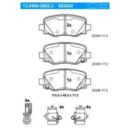 ATE Bremsbelagsatz, Scheibenbremse 13.0460-2602.2 hinten rechts links mit Zubeh&ouml;r f&uuml;r ALFA ROMEO JEEP FIAT 77368788 77367417 77369320