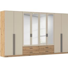 Kleiderschrank Rauch "Schrank Garderobe Ankleide GAMMA Breiten 91/136/181/226/271/315/360 cm", eiche artisan, beige (champagner), griffstangen graumetallic, B:360cm H:210cm T:54cm, Holzwerkstoff, Schr&auml;nke, Kleiderschrank, verschiedene Griff-Varianten, mit Spiegel TOPSELLER MADE IN GERMANY, Topseller