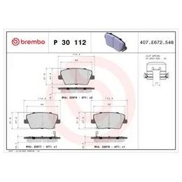 Brembo Bremsbelagsatz, Scheibenbremse P 30 112 hinten rechts links mit Zubeh&ouml;r f&uuml;r HYUNDAI 58302S0A51 58302S0A30 58302S0A50