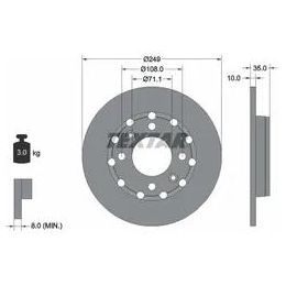 TEXTAR Bremsscheibe PRO 92325803 hinten rechts links voll 249mm f&uuml;r DS 1643574180