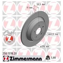 Zimmermann Bremsscheibe COAT Z 250.1378.20 hinten rechts links voll 316mm f&uuml;r FORD 5202205 2008440 DG9C-2A315CD