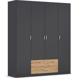 Dreht&uuml;renschrank Rauch "Kleiderschrank Garderobe GAMMA Breiten 91/136/181/226/271/315/360 cm", grau (graumetallic, eiche artisan, griffe alu), B:181cm H:210cm T:54cm, Holzwerkstoff, Schr&auml;nke, Dreht&uuml;renschrank, mit Schubladen, verschiedene Griff-Varianten TOPSELLER MADE IN GERMANY