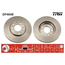 TRW Bremsscheibe DF4048 vorne rechts links bel&uuml;ftet 280mm f&uuml;r VAUXHALL OPEL CHEVROLET 95526655 93197592 569066