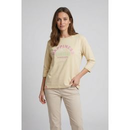 Langarmshirt Zwillingsherz "Smile", Damen, Gr. S/M, beige (hellbeige), angeraute Sweatware, Obermaterial: 50% Baumwolle, 50% Polyester, bequem Po-bedeckend, Rundhals, Shirts Langarmshirt, 3/4-Arm, Rundhalsausschnitt, Stickerei