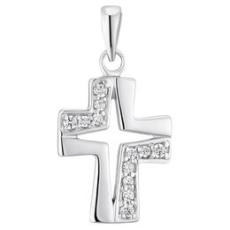 Kreuzanh&auml;nger Amor "9175185", silber (silberfarben, kristallwei&szlig;, kristallwei&szlig;), Schmuckanh&auml;nger, Damen, Silber 925 (Sterlingsilber), 1,4 g, mit Zirkonia (synth.)
