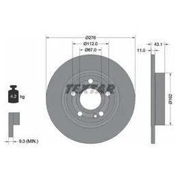 TEXTAR Bremsscheibe PRO 92316803 hinten rechts links voll 276mm f&uuml;r MERCEDES-BENZ 247423011207 2474230112 A247423011207