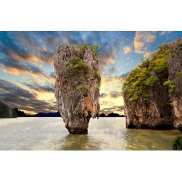 Fototapete papermoon "INSEL-PHANG NGA THAILAND JAMES BOND KLIPPE GEBIRGE MEER", bunt, B:4,5m L:2,8m, Vlies, Tapeten