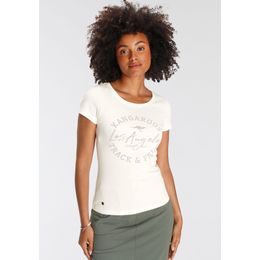 Kangaroos Damen Print-Shirt, beige, Gr. 40, bedruckt, unifarben mit Farbeinsatz, Rippware, Obermaterial: 100% Baumwolle, Shirts, sehr figurbetonter