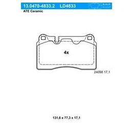 ATE Bremsbelagsatz, Scheibenbremse Ceramic 13.0470-4833.2 vorne rechts links f&uuml;r SEAT VAG 8J0698151H 8J0698151K 8J0698151M
