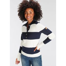 Kangaroos Damen Polokragenpullover, blau, Gr. 48, gestreift, kontrastfarbene Details, Feinstrick, Obermaterial: 50% Baumwolle, 50% Polyacryl,