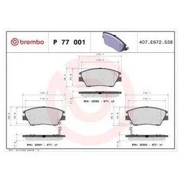 Brembo Bremsbelagsatz, Scheibenbremse P 77 001 vorne rechts links ohne Zubeh&ouml;r f&uuml;r SSANGYONG 48130350B0 48130350A0 48130350C0