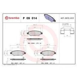 Brembo Bremsbelagsatz, Scheibenbremse P 09 014 hinten rechts links mit Zubeh&ouml;r f&uuml;r CADILLAC GENERAL MOTORS CHEVROLET 20871656 25997338 20876917