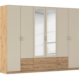 Kleiderschrank Rauch "Schrank Garderobe Ankleide GAMMA Breiten 91/136/181/226/271/315/360 cm", eiche artisan, beige (champagner), griffe alu, B:271cm H:210cm T:54cm, Holzwerkstoff, Schr&auml;nke, Kleiderschrank, verschiedene Griff-Varianten, mit Spiegel TOPSELLER MADE IN GERMANY, Topseller