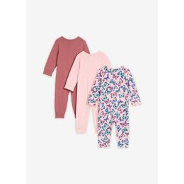 bonprix Strampler aus reiner Bio-Baumwolle (3er Pack), lila, Gr.56/62, 3er Packung Overalls mit Druckknopf-&Ouml;ffnung, aus 100% Baumwolle