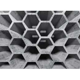 Livingwalls Fototapete LIVING WALLS "Designwalls Honeycomb Structure 1", grau, B:3,5m L:2,55m, Vlies, Tapeten, Vlies, Wand, Schr&auml;ge, Decke