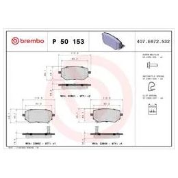 Brembo Bremsbelagsatz, Scheibenbremse P 50 153 hinten rechts links mit Zubeh&ouml;r f&uuml;r MERCEDES-BENZ NISSAN D40605JU0A A4704230600 4704230600