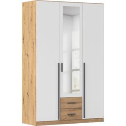 Kleiderschrank Rauch "Schrank Garderobe Ankleide GAMMA Breiten 91/136/181/226/271/315/360 cm", eiche artisan, alpinwei&szlig;, griffstangen graumetallic, B:136cm H:210cm T:54cm, Holzwerkstoff, Schr&auml;nke, Kleiderschrank, verschiedene Griff-Varianten, mit Spiegel TOPSELLER MADE IN GERMANY, Topseller
