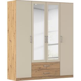 Kleiderschrank Rauch "Schrank Garderobe Ankleide GAMMA Breiten 91/136/181/226/271/315/360 cm", eiche artisan, beige (champagner), griffe chrom, B:181cm H:210cm T:54cm, Holzwerkstoff, Schr&auml;nke, Kleiderschrank, verschiedene Griff-Varianten, mit Spiegel TOPSELLER MADE IN GERMANY, Topseller