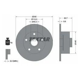 TEXTAR Bremsscheibe PRO 92154303 hinten rechts links voll 245mm f&uuml;r SKODA VW SEAT AUDI 8D0615601B