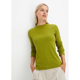 bonprix Damen Langarmshirt "Geripptes Langarmshirt aus reiner Baumwolle", gr&uuml;n, Gr. 44, unifarben, Rippware, Obermaterial: 100% Baumwolle, Shirts,
