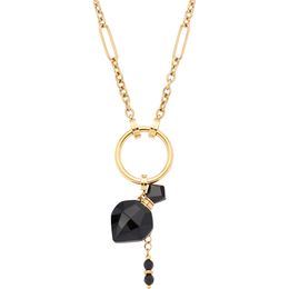 Kette mit Anh&auml;nger Leonardo "Halskette Delica Clip&Mix", schwarz (gelbgoldfarben, schwarz), Halsketten, Damen, Edelstahl, L: 80 B: 63mm, Kette mit Anh&auml;nger, mit Achat, B:63mm