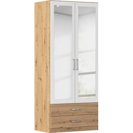 Kleiderschrank Rauch "Schrank Garderobe Ankleide GAMMA Breiten 91/136/181/226/271/315/360 cm", eiche artisan, alpinwei&szlig;, griffe chrom, B:91cm H:210cm T:54cm, Holzwerkstoff, Schr&auml;nke, Kleiderschrank, verschiedene Griff-Varianten, mit Spiegel TOPSELLER MADE IN GERMANY, Topseller