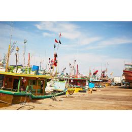 Fototapete ARCHITECTS PAPER "Sri Lanka Habour", bunt (beige, blau, braun), B:4m L:2,7m, Vlies, Tapeten, Vlies, Wand, Schr&auml;ge