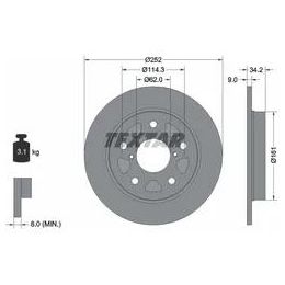 TEXTAR Bremsscheibe PRO 92305703 hinten rechts links voll 252mm f&uuml;r SUZUKI 5561168R00000 5561168R00