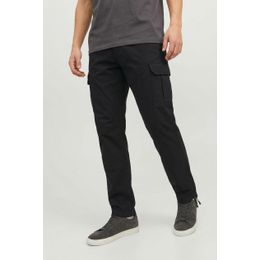 Jack & Jones Cargohose JACK & JONES "JPSTKANE BARKLEY CARGO PANT NOOS", Damen, Gr. 33, L&auml;nge 36, schwarz, Web, Obermaterial: 100% Baumwolle, unifarben, relaxed fit kn&ouml;chellang, Hosen Cargohose