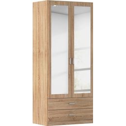 Kleiderschrank Rauch "Schrank Garderobe Ankleide GAMMA Breiten 91/136/181/226/271/315/360 cm", eiche sonoma, griffe alu, B:91cm H:210cm T:54cm, Holzwerkstoff, Schr&auml;nke, Kleiderschrank, verschiedene Griff-Varianten, mit Spiegel TOPSELLER MADE IN GERMANY, Topseller