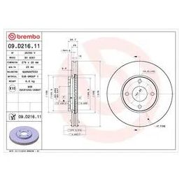 Brembo Bremsscheibe COATED DISC LINE 09.D216.11 vorne rechts links bel&uuml;ftet 278mm f&uuml;r FORD (CHANGAN) CN151125DA 2026104 1854394