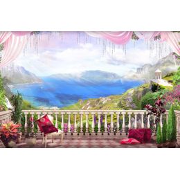Fototapete papermoon "LANDSCHAFT-SEE MEER BERGE GEBIRGE STRAND POSTER XXL", bunt, B:5m L:2,8m, Vlies, Tapeten
