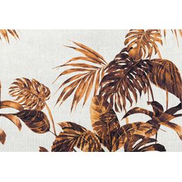 Fototapete ARCHITECTS PAPER "Atelier 47 Tropical Leaves Artwork 1", schwarz (hellgrau, schwarz), B:4m L:2,7m, Vlies, Tapeten, Vlies, Wand, Schr&auml;ge, Decke